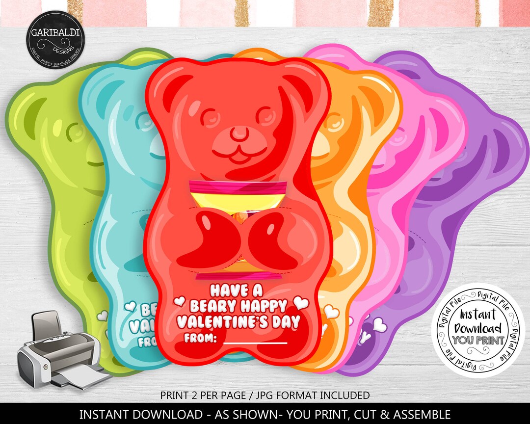 Gummy Bears Valentine's Day Cards Valentine's School Kids Classroom ...