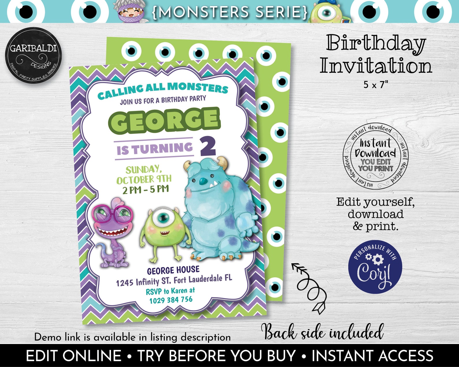 Editable Monsters Birthday Party Invitation Printable Monsters ...