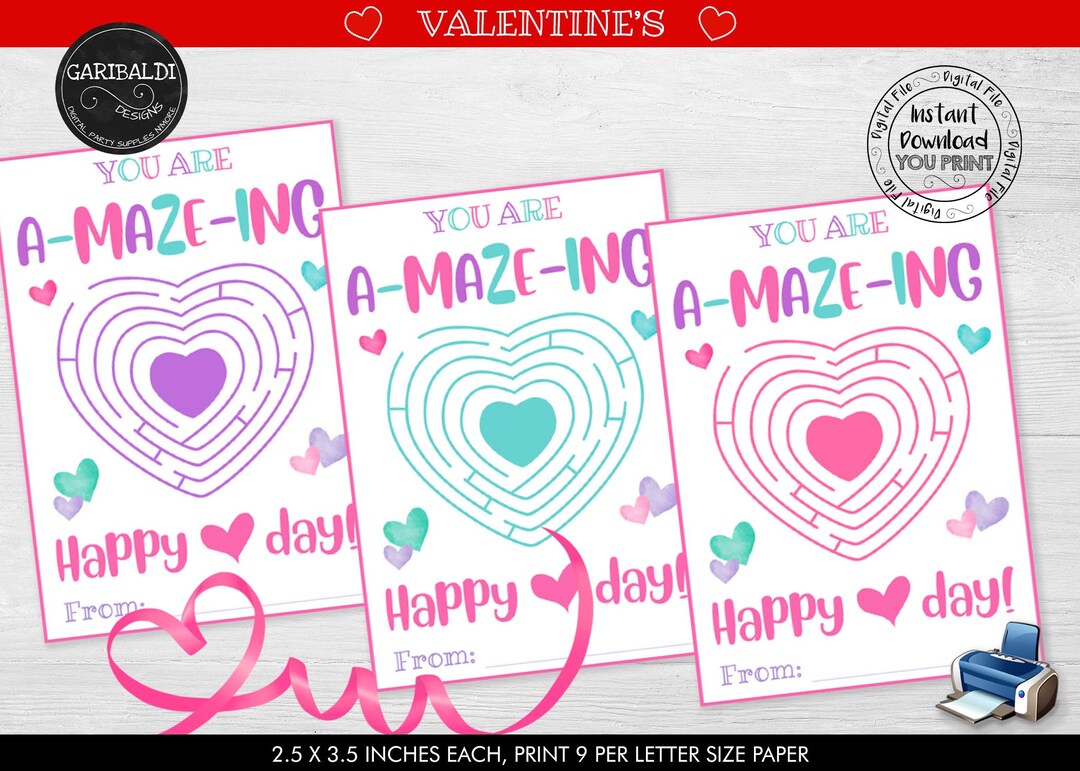 Instant Download Maze Valentine's Day Card You Are A-MAZE-ING Valentine ...
