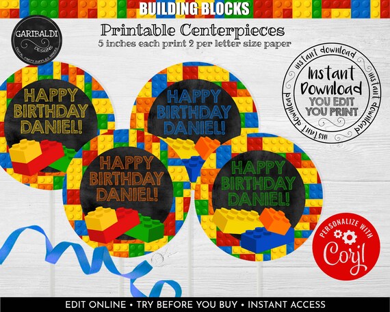 Editable Building Blocks Centerpieces Building Blocks Birthday | Etsy