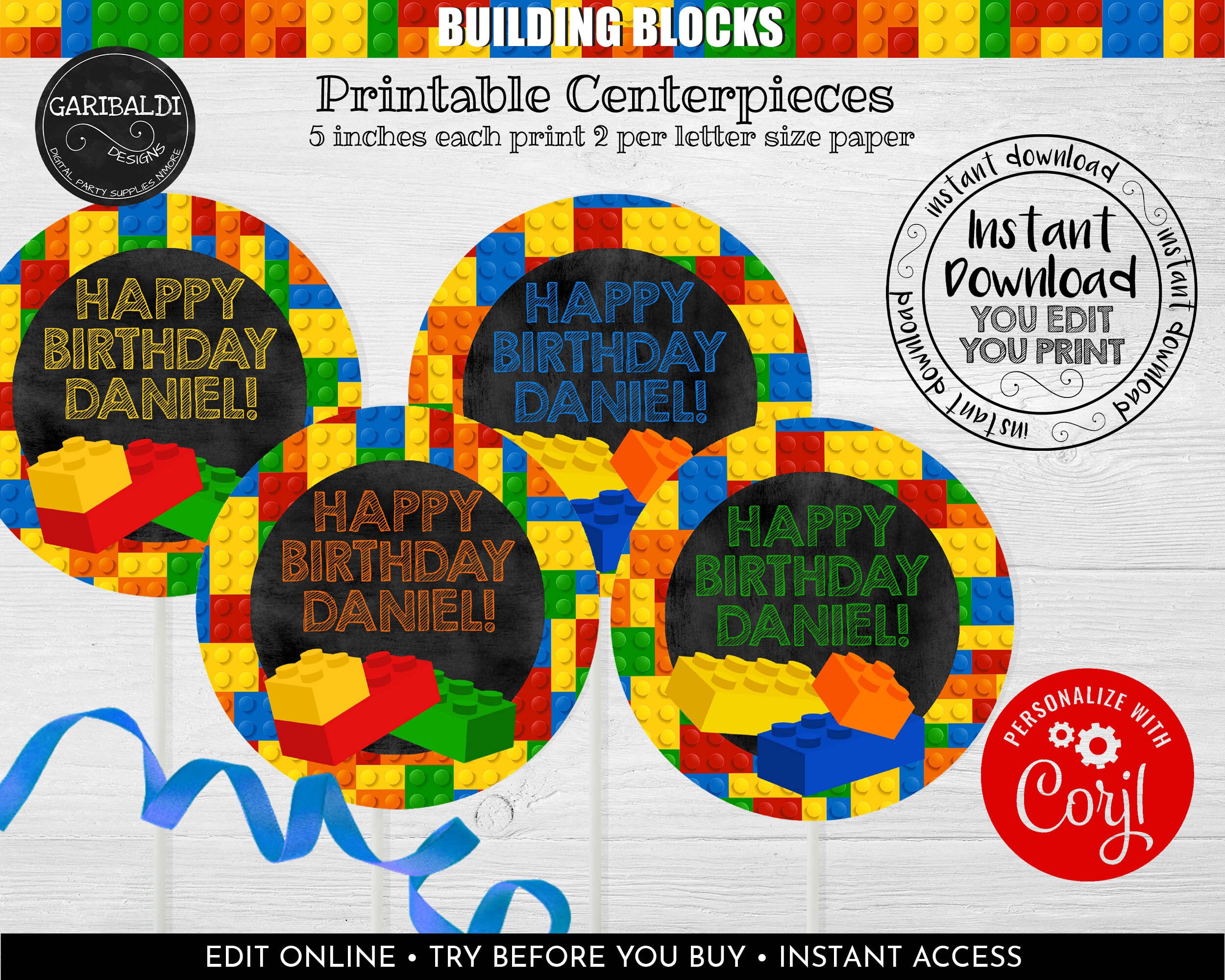 Editable Building Blocks Centerpieces Building Blocks Birthday - Etsy