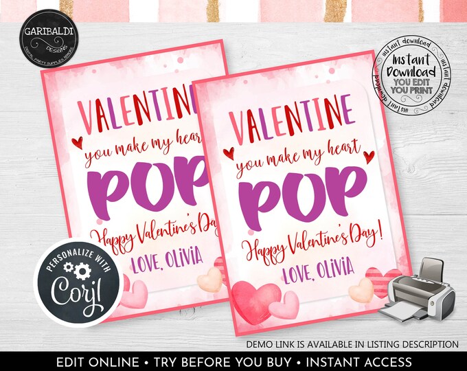 Pop It Valentine's Day Gift Tags | Kids Valentines Printable ...