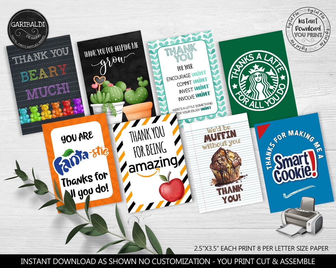 Teacher Appreciation Tags Bundle Thank You Labels School Volunteer ...