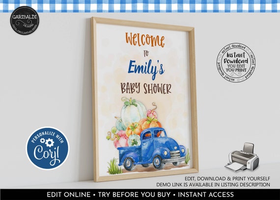 Editable Pumpkin Welcome Sign Printable Blue Truck Fall | Etsy