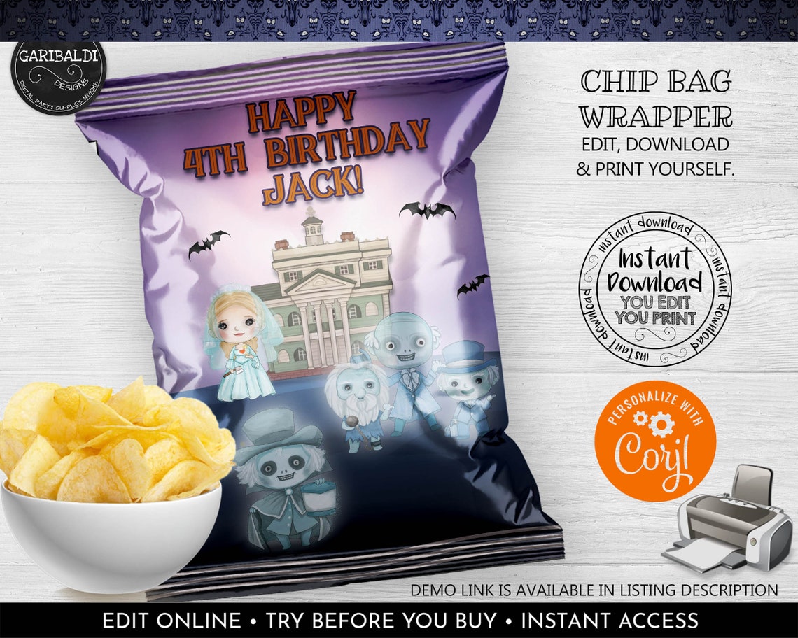Editable Halloween Chip Bags Halloween Haunted Mansion Chip - Etsy