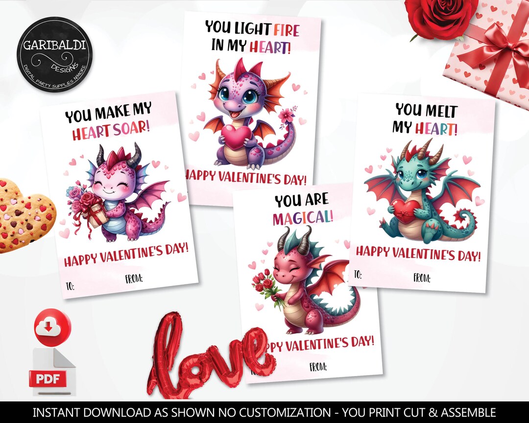 Printable Valentine's Day Cards Dragon Valentine's Day School Teacher ...