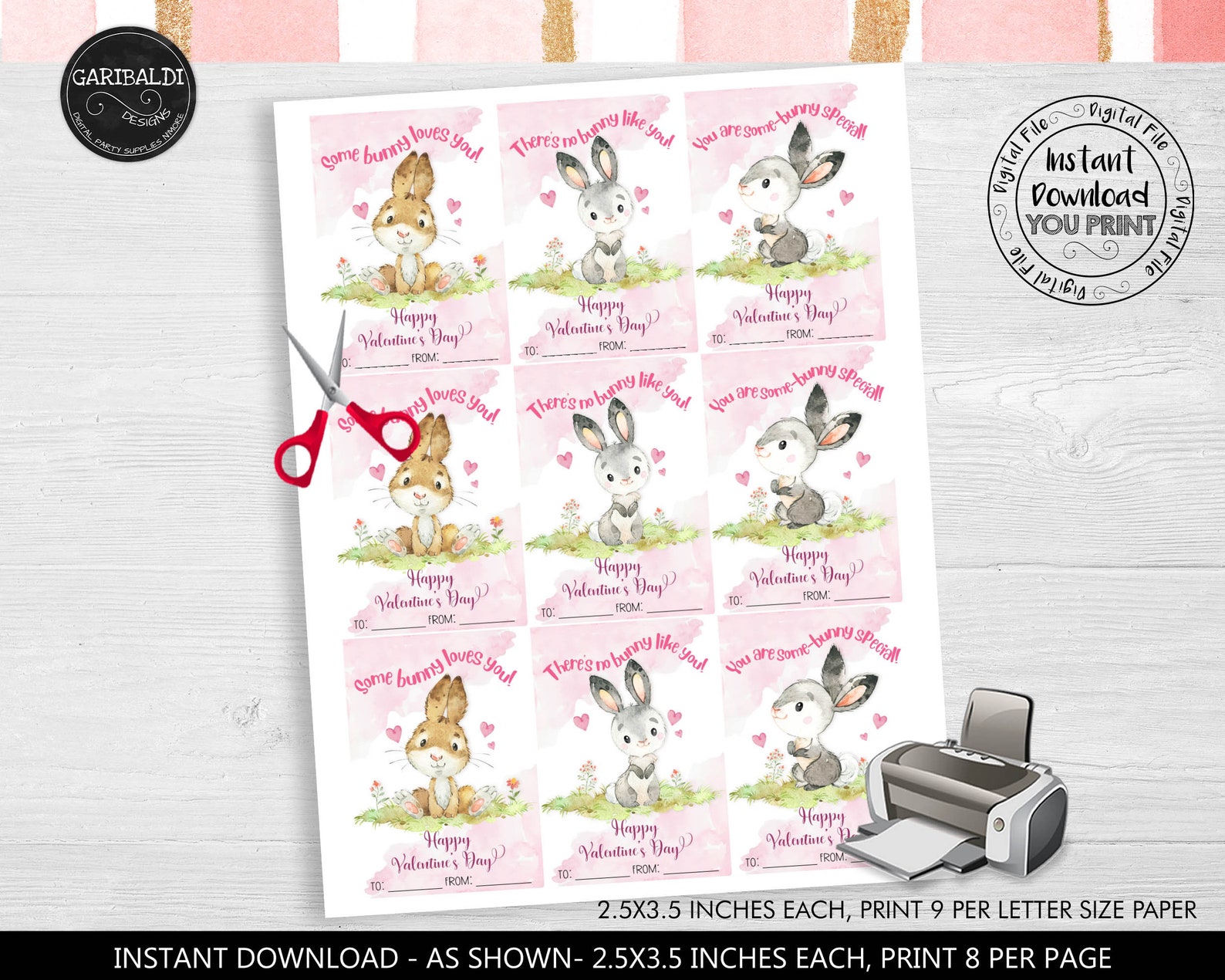 Bunny Valentine's Day Card Valentine's Day Bunny Favor - Etsy