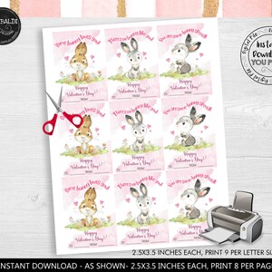 Bunny Valentine's Day Card Valentine's Day Bunny Favor Tag Valentine ...