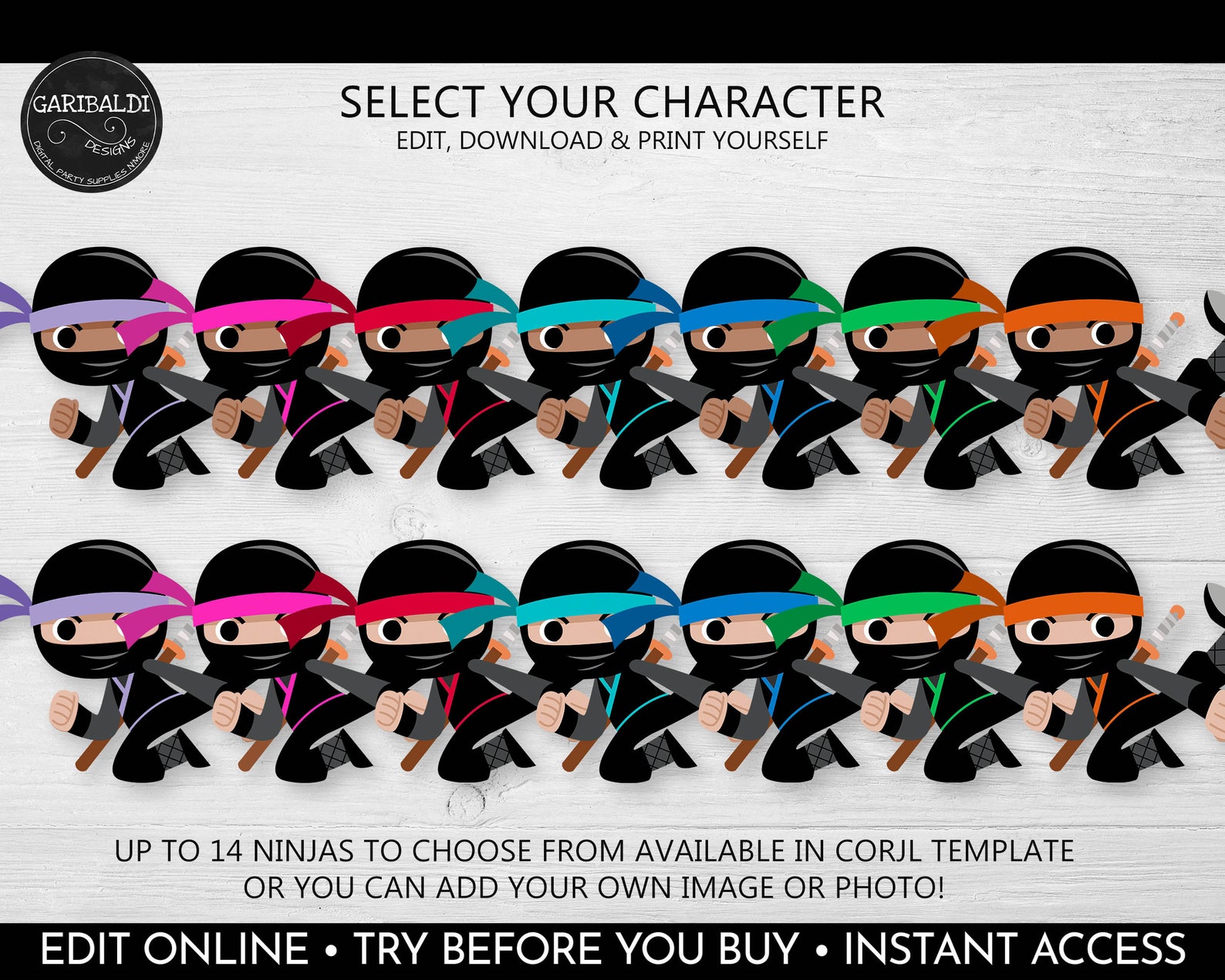 Editable Ninja Cake Topper Instant Download Ninja Birthday Decorations ...