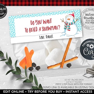 Printable Christmas Bag Topper Build a Snowman Bag Topper Editable ...