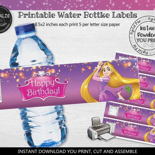 Princess Rapunzel Water Bottle Labels Printable Disney | Etsy