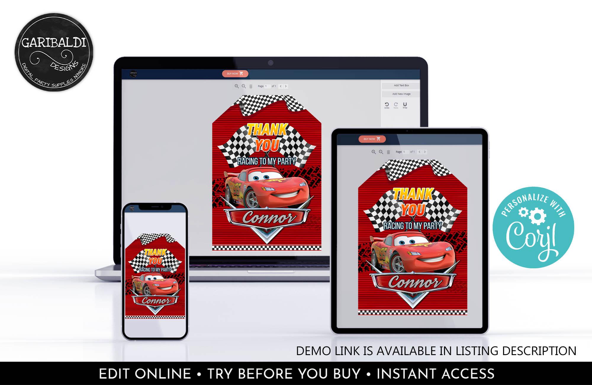 Editable Race Cars Favor Tags Printable Racing Car Party Gift Tags Cars ...
