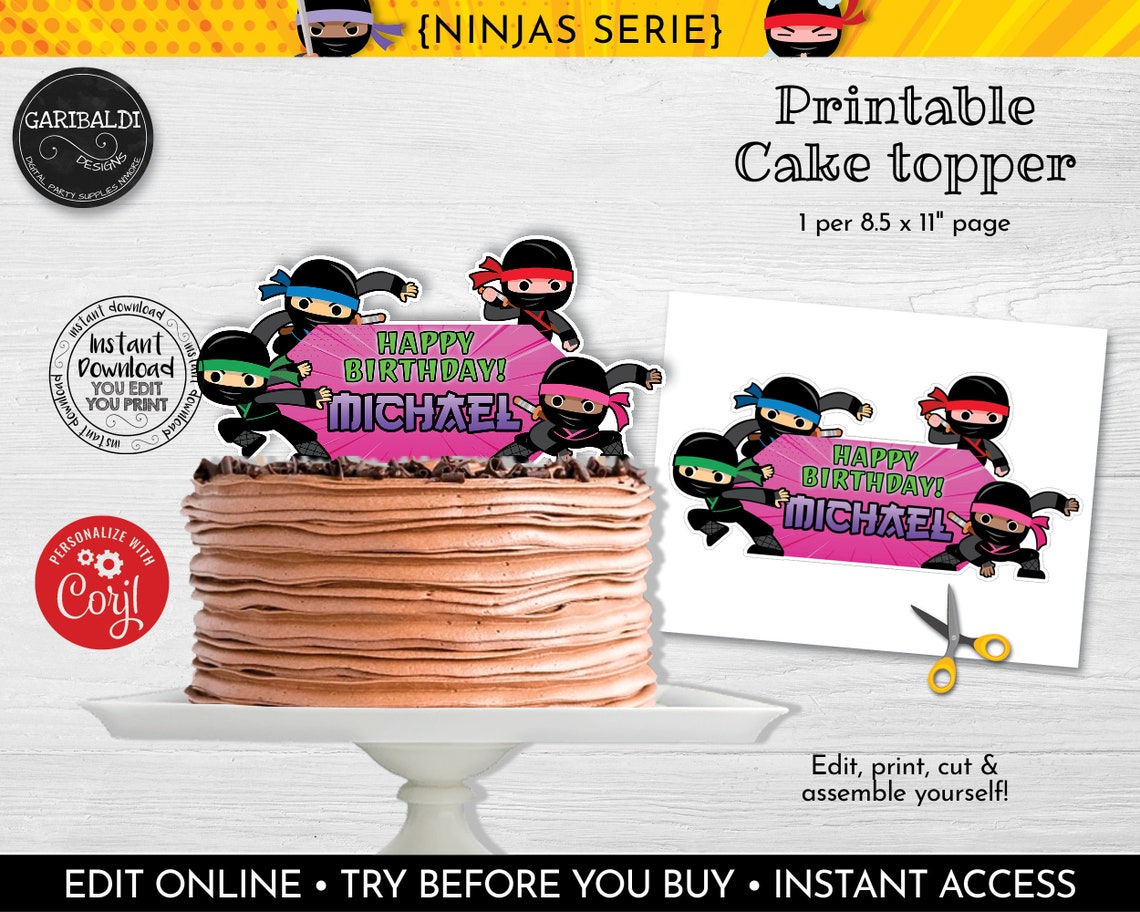Editable Ninja Cake Topper Instant Download Ninja Birthday - Etsy