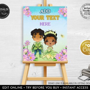 Editable Princess and the Frog Custom Sign Princess Tiana Birthday ...