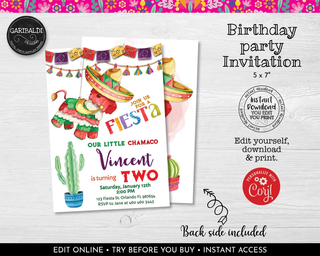 Editable Fiesta Birthday Party Invitation Printable Mexican Invitation ...