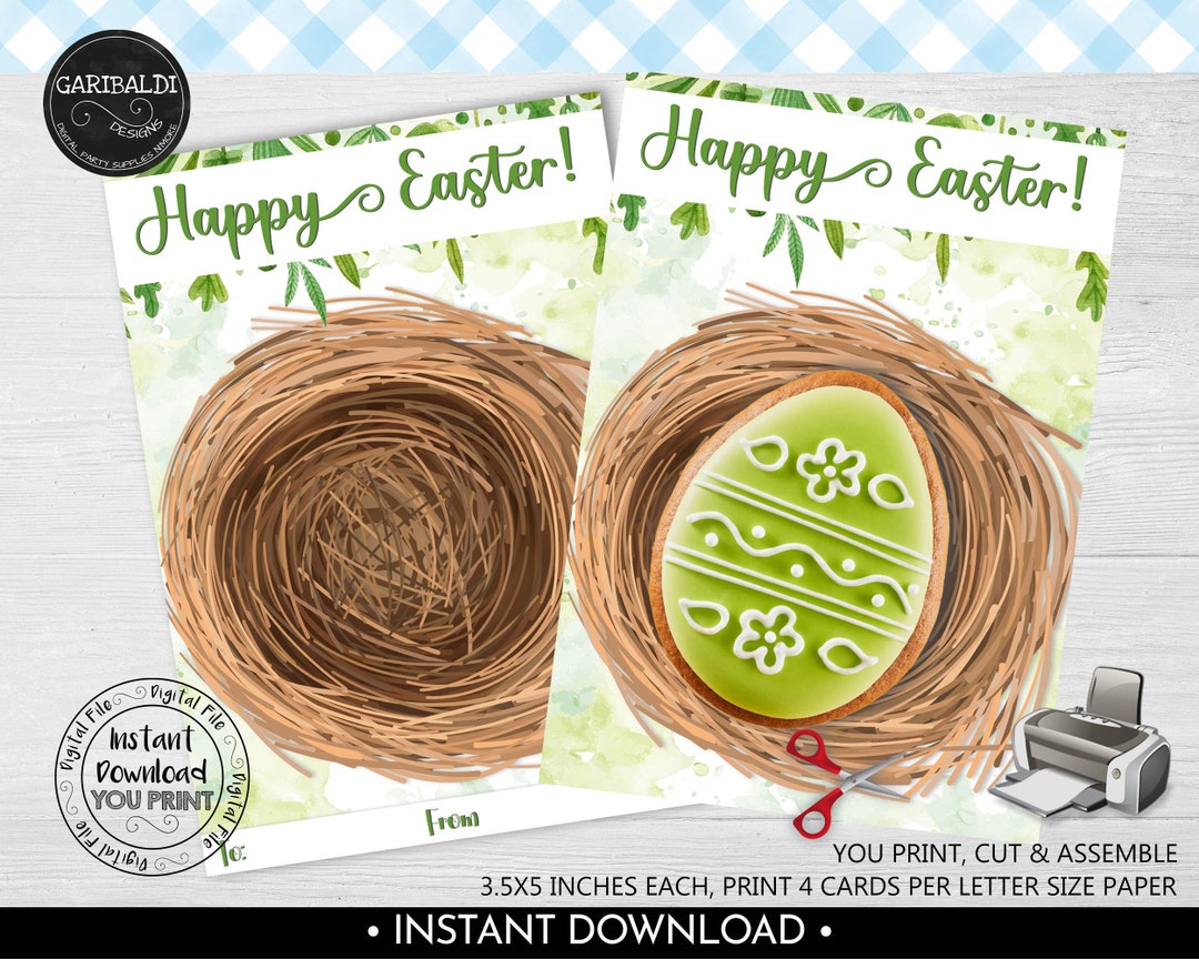 Happy Easter Egg Nest Mini Cookie Card, Instant Download 3.5"x5" Happy ...