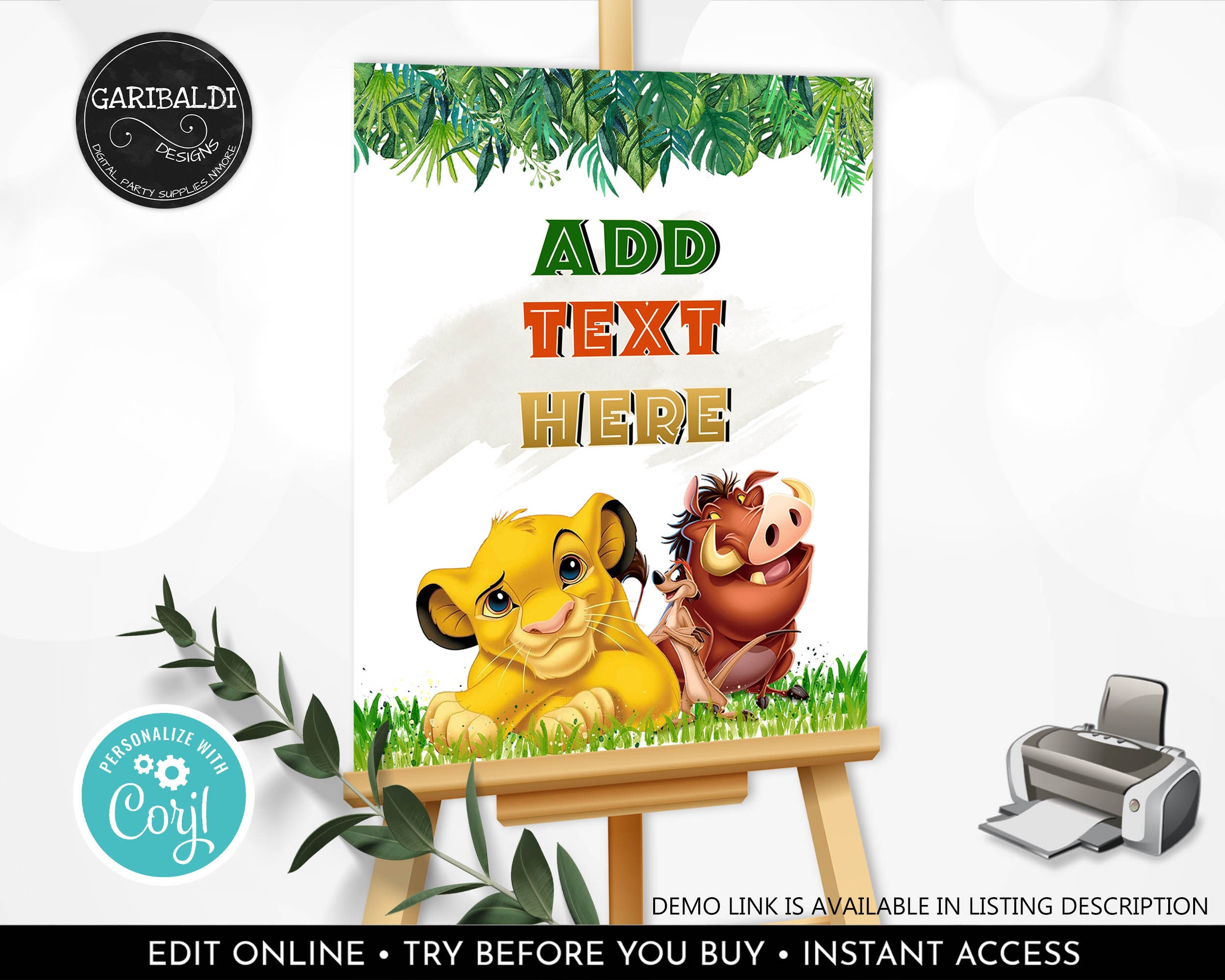 Editable Lion King Party Sign Safari Lion Birthday Party Table Decor ...