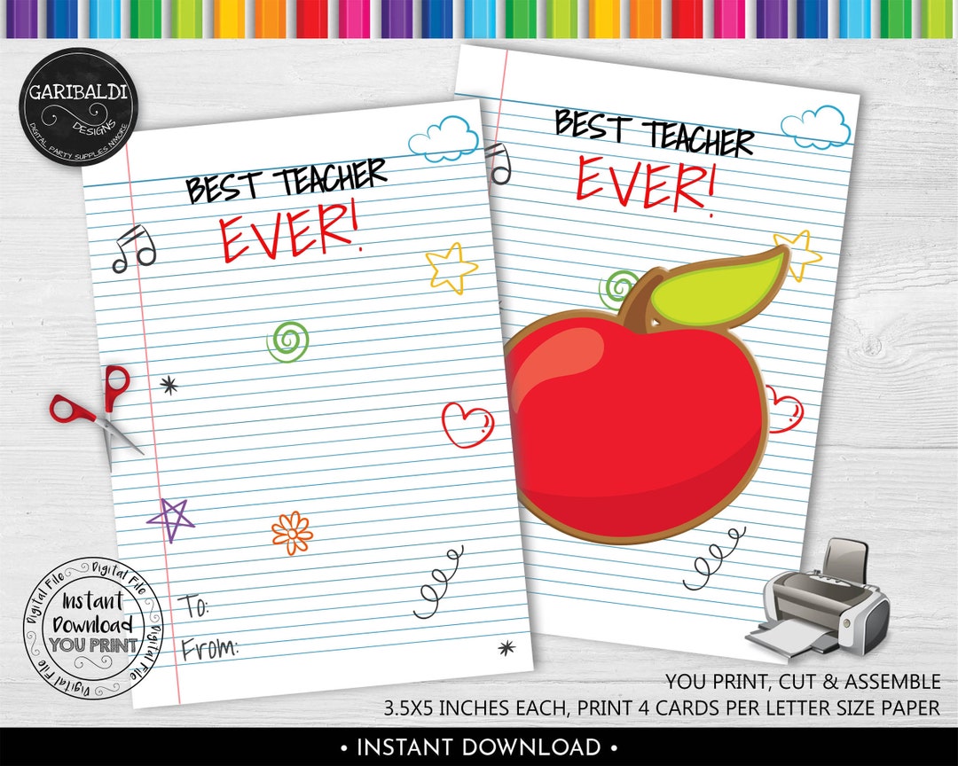 Best Teacher Ever Cookie Card, Printable Teacher Cookie Card, Instant ...