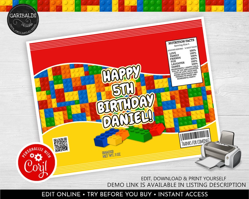 Editable Building Blocks Chip Bag Wrapper Printable Potato - Etsy