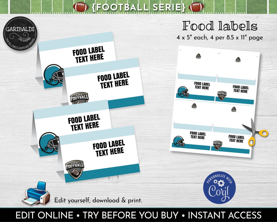 Editable Football Food Labels, Instant Download Football Food Tent Tags ...