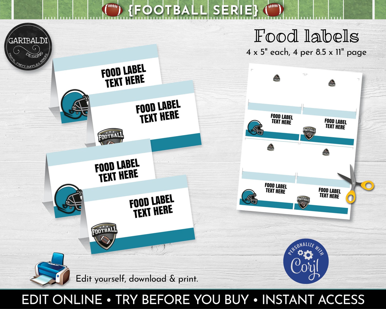 Editable Football Food Labels, Instant Download Football Food Tent Tags ...