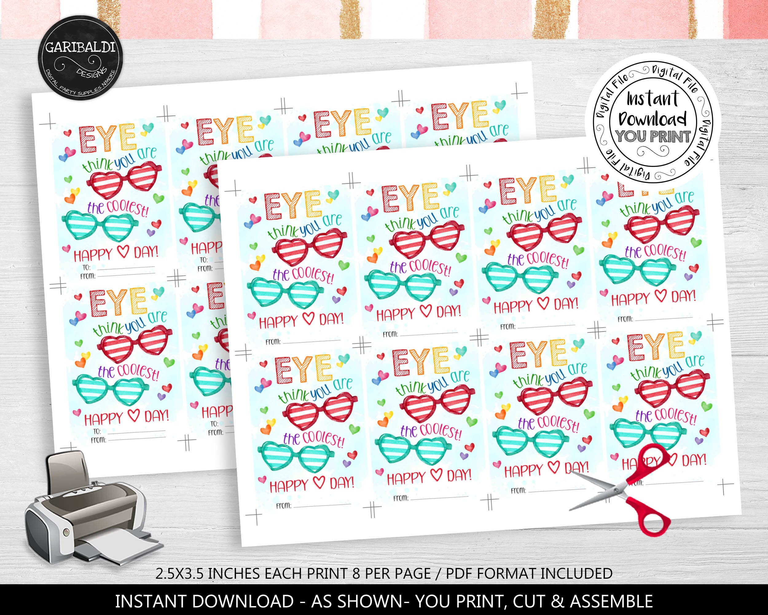 Printable Valentines Glasses Gift Tag Eye Think Your the Coolest ...