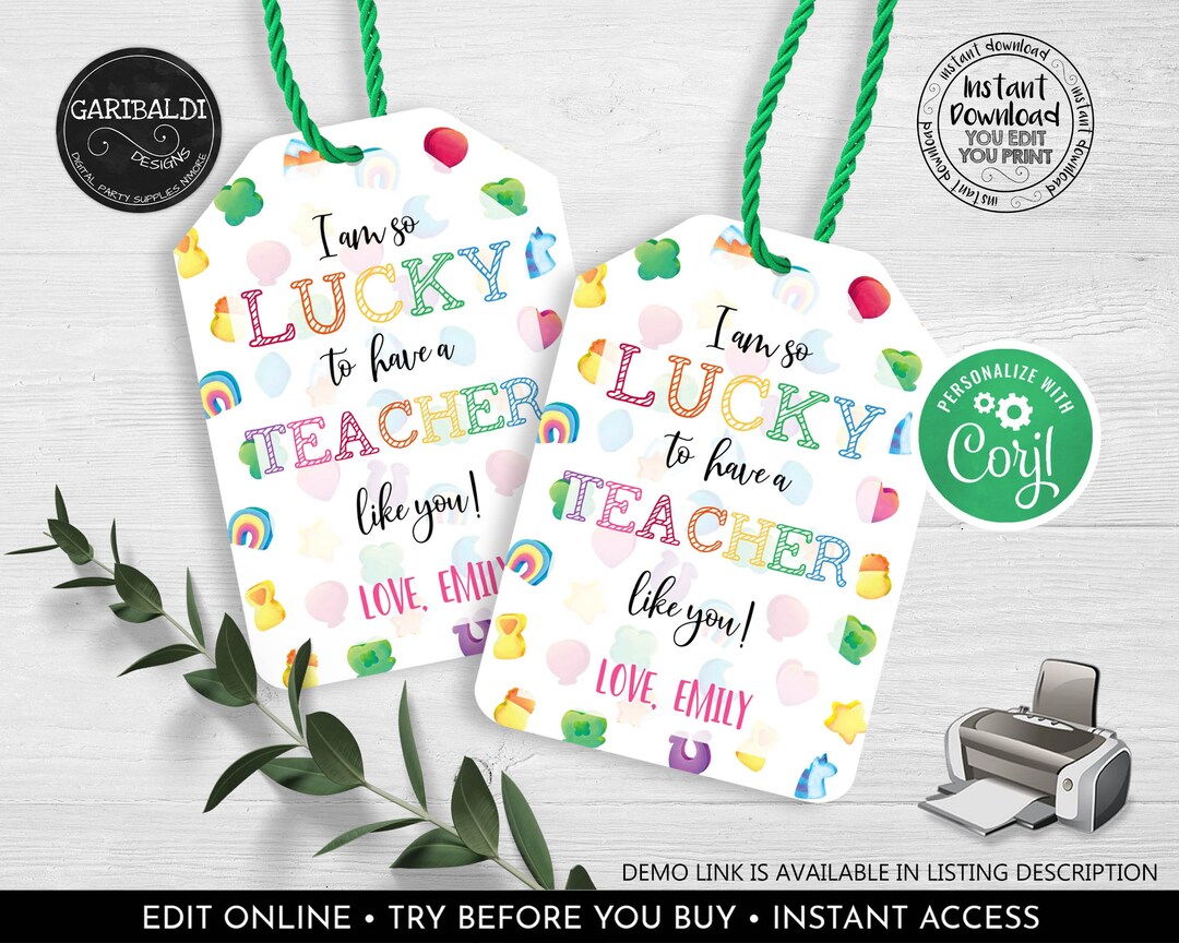 St. Patrick's Day Tag Editable Lucky to Have a Teacher Like You Tag ...