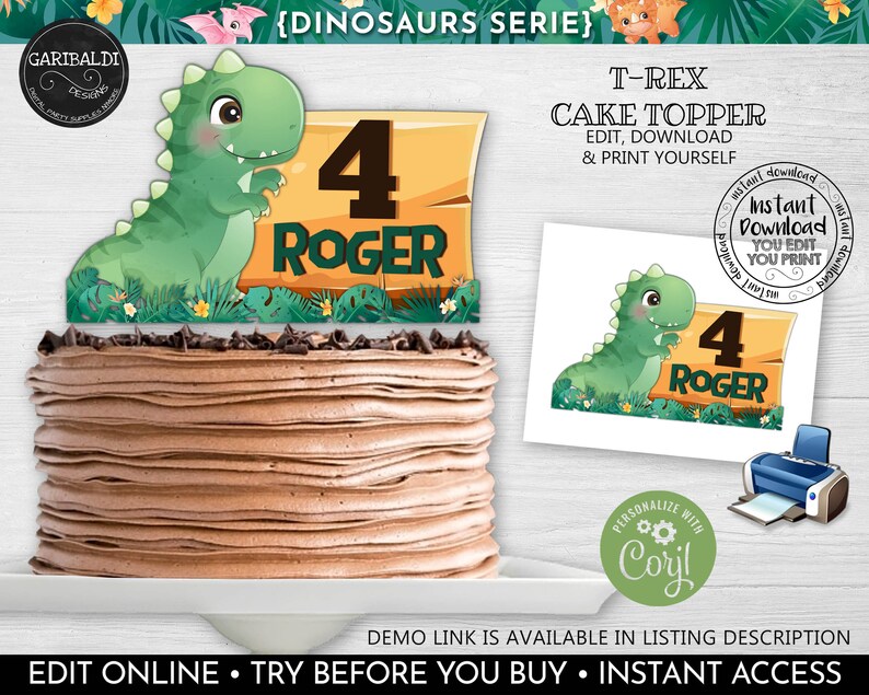 Editable Dinosaurs Cake Topper Instant Download Dinosaur Centerpieces ...