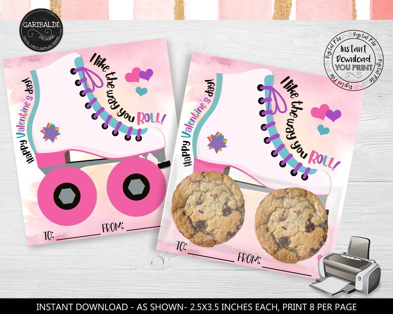 Roller Skate Valentine's Day Card Valentines Favor Tag Mini Donut ...