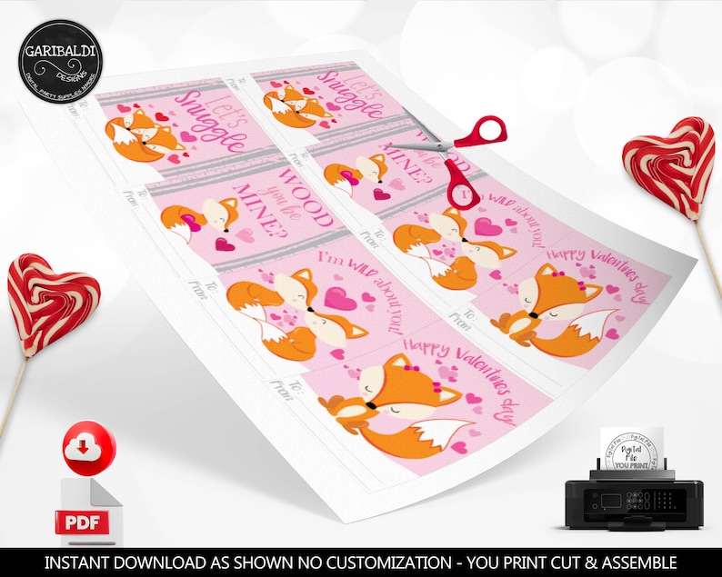 Printable Fox Valentine Cards, Cute Fox Woodland Valentine Cards ...