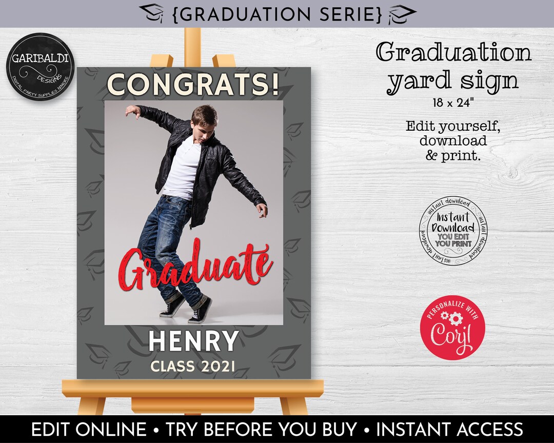 Editable Graduation Yard Sign, Printable Graduation Party Decorations ...
