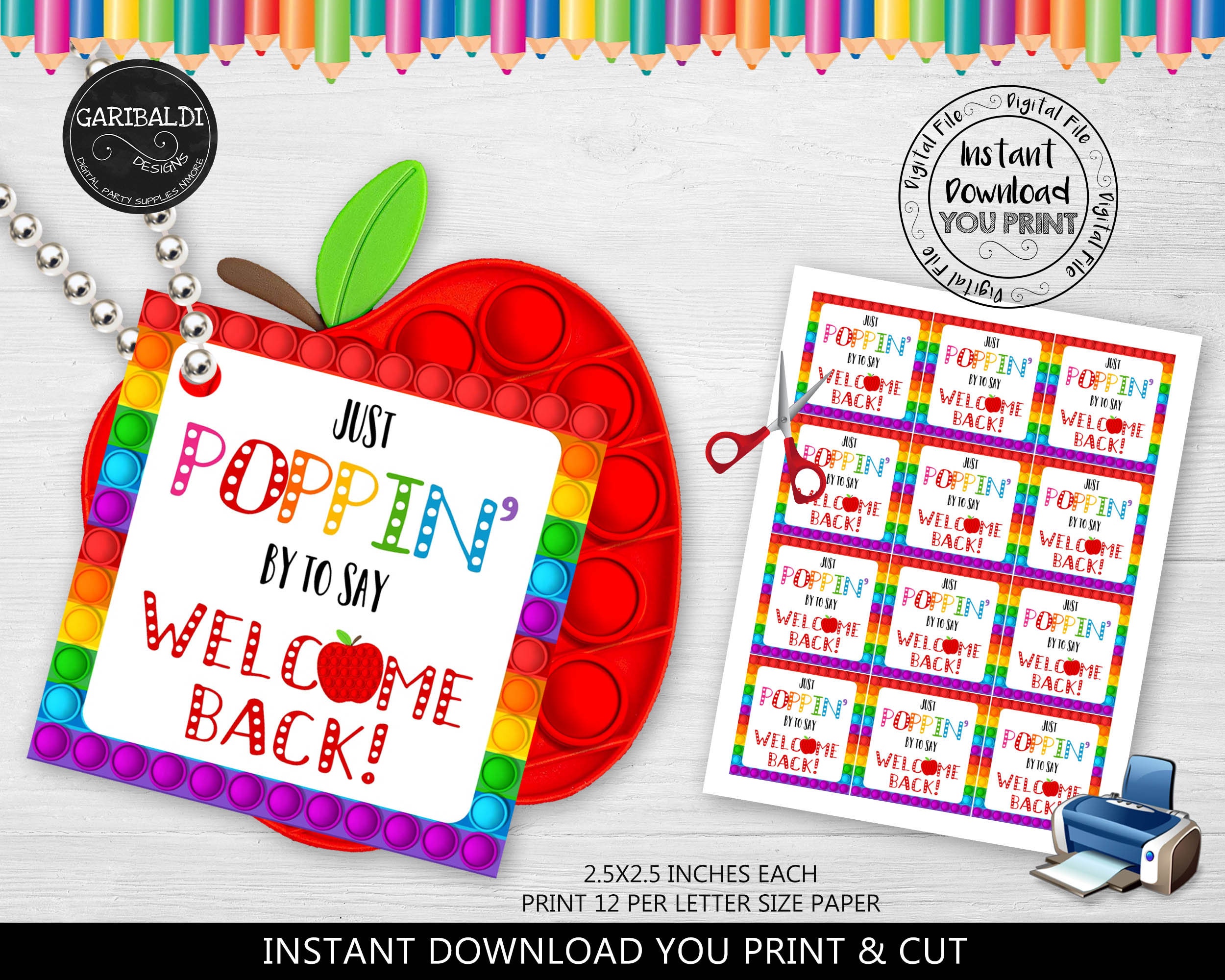 Printable Back to School Gift Tags First Day of School Pop Bubble Tag ...