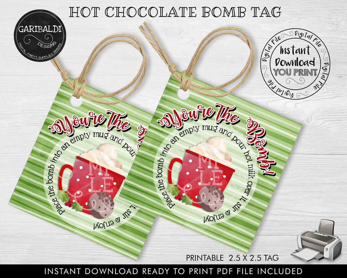 Hot Chocolate Bomb Tag Hot Chocolate Bomb Christmas Gift Tag Holiday ...