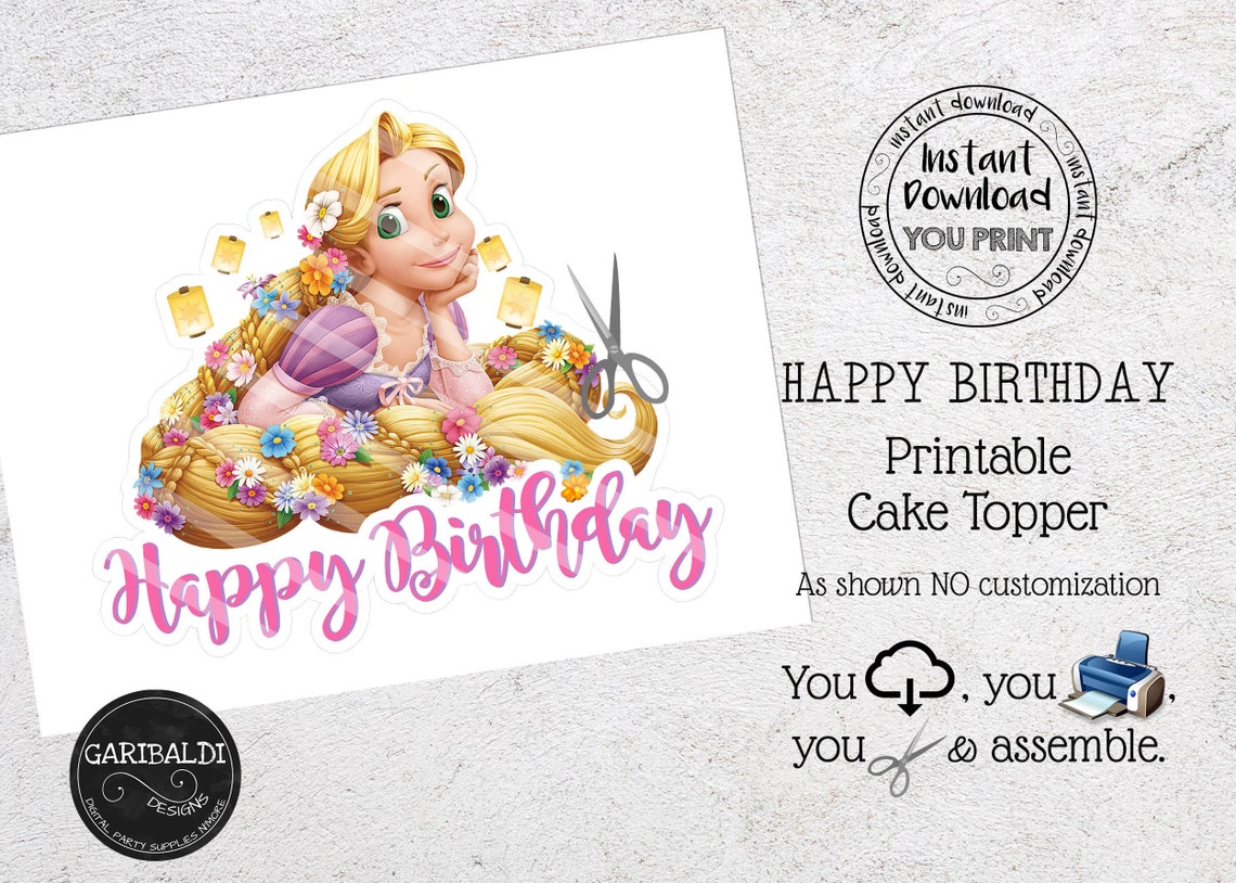 Instant Download Rapunzel Cake Topper Printable Princess - Etsy