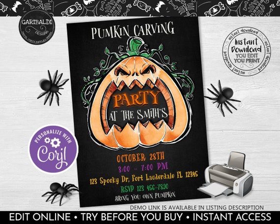 Editable Pumpkin Carving Invitation Printable Halloween Party - Etsy