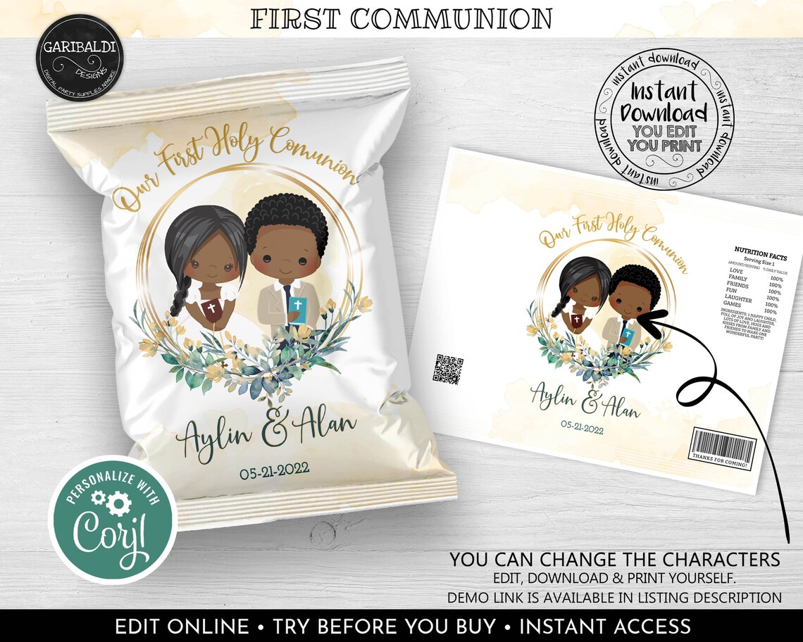 Editable First Communion Chip Bag Wrapper Template Printable - Etsy
