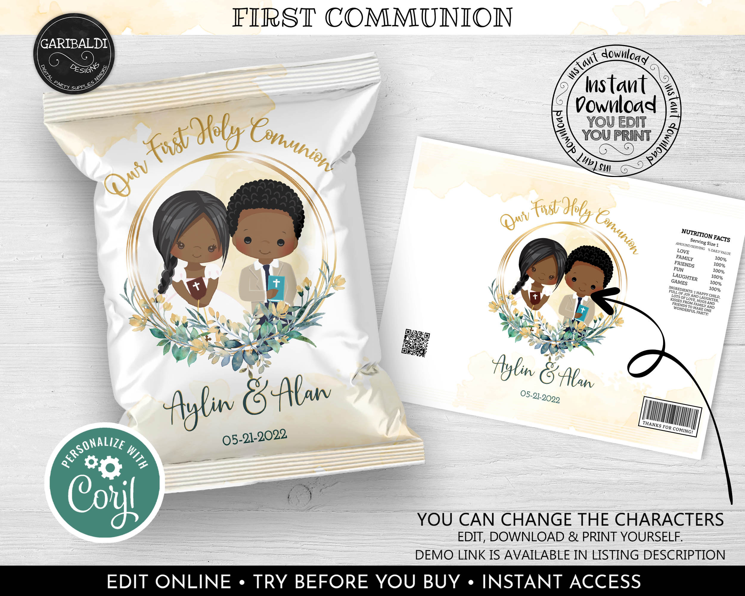 Editable First Communion Chip Bag Wrapper Template Printable - Etsy