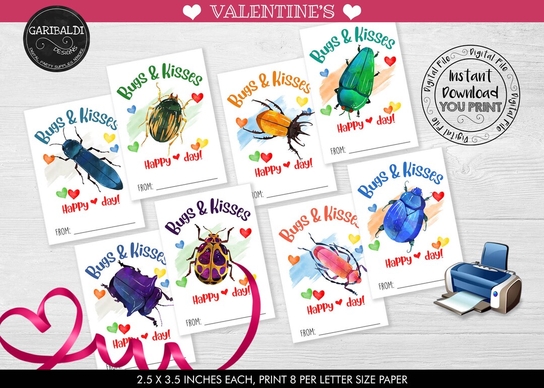 Printable Bugs Valentine Cards Kids Valentine Cards School Valentine ...
