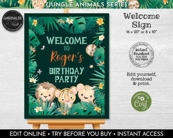 Editable Safari Party Animals Welcome Sign Safari Animals Sign - Etsy