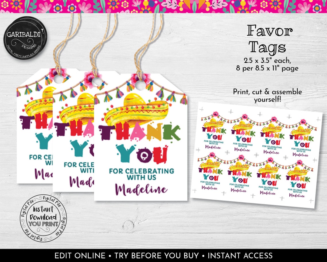 Editable Mexican Fiesta Favor Tag Printable Cinco De Mayo - Etsy