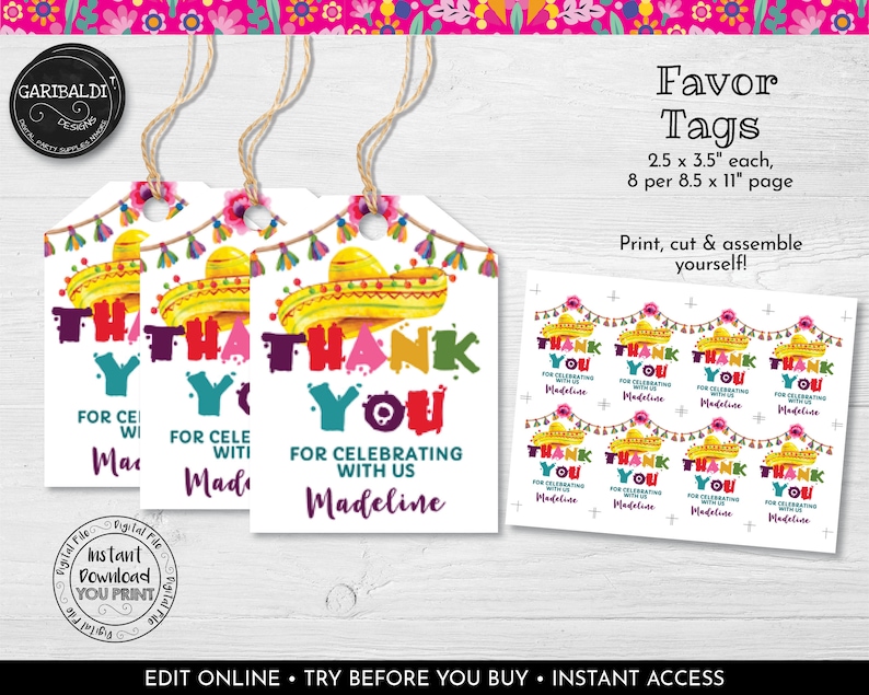 Editable Mexican Fiesta Favor Tag Printable Cinco De Mayo - Etsy