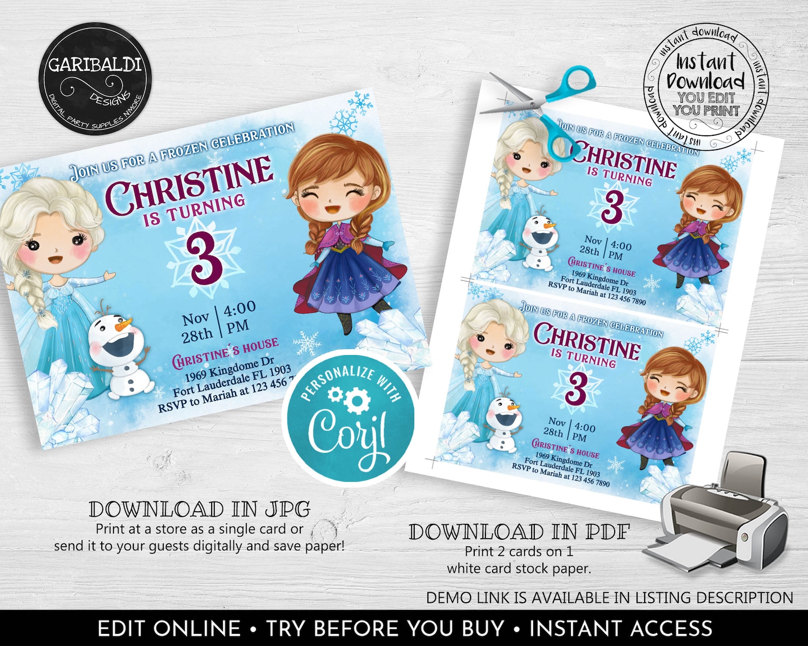 Frozen Party Invitation Editable Frozen Invite Winter Princess - Etsy