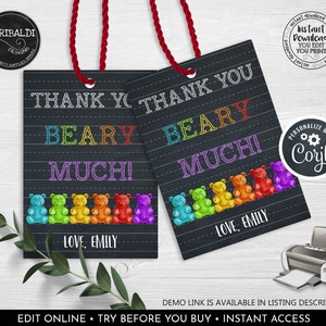 Editable Teacher Appreciation Tags Thank You Beary Much Gummy Bears ...