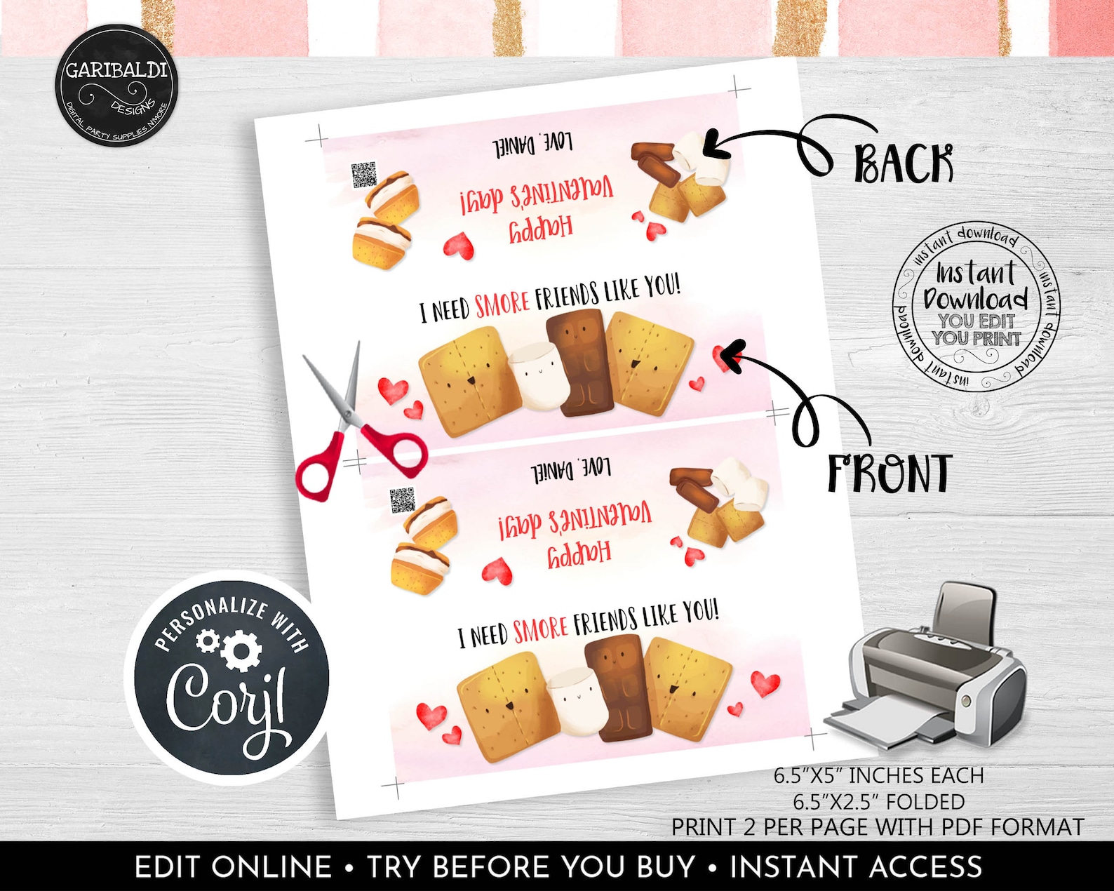 Editable Valentine's Day Bag Topper Smores Valentine's Day Treat Bag ...