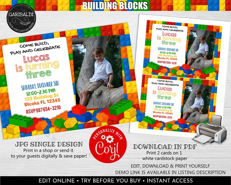 Editable Building Blocks Invitation Building Blocks Printable Invite ...