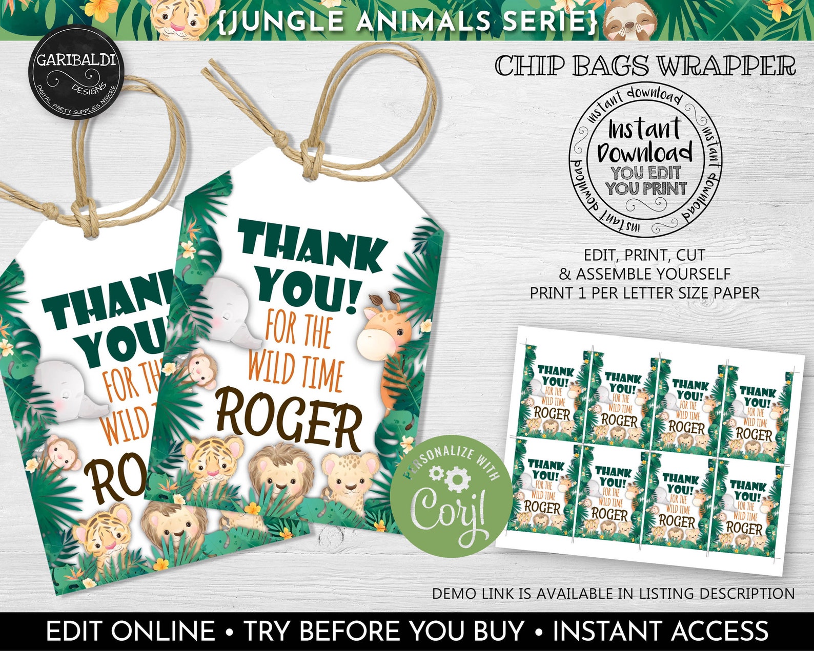 Editable Safari Favor Tags Party Animals Gift Tag Instant - Etsy