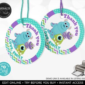 Editable Monsters Favor Tag Little Monster Gift Tag Cute Monster Baby ...