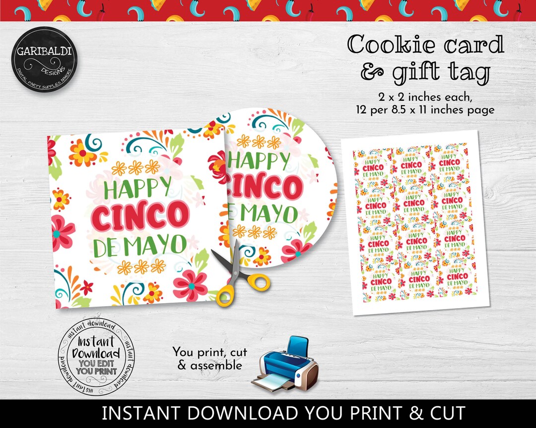 Instant Download Cinco De Mayo Favor Tag, Happy Cinco De Mayo Cookie ...