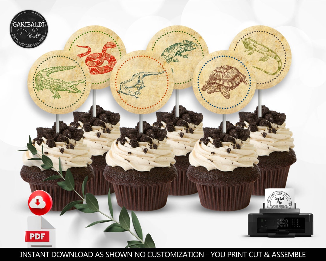 Reptiles Cupcake Toppers Instant Download Reptile Party Supplies ...