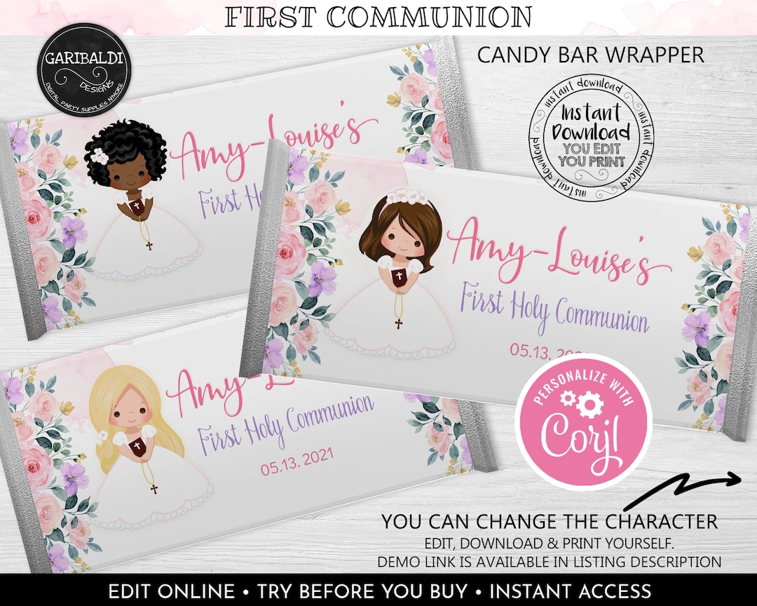 Editable First Communion Candy Wrapper Instant Download Chocolate Bar ...